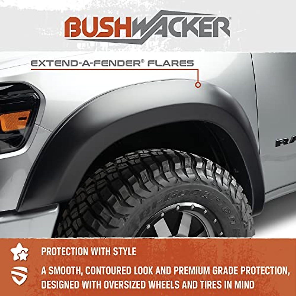 Bushwacker Extend-A-Fender Extended Front & Rear Fender Flares | 4-Piece Set, Black, Smooth Finish | 40952-02 | Fits 2007-2013 GMC Sierra 1500; 2007-2014 Sierra 2500 HD