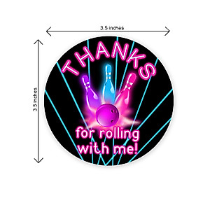 Bowling Party Favor Stickers - 20 Favor Bag Stickers - Bowling Party Thank You Tag - Bowling Party Supplies - Bowling Party Decorations - Glow Pink Stickers
