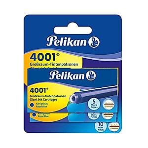 Pelikan 4001 GTP/5 Ink Cartridges for Fountain Pens, Royal Blue, 1.4ml, 10 Pack (330852), 5.000