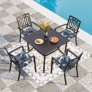 Only choice Set of 4 Indoor/Outdoor Patio Seat Cushion Replacement Seat Cushion with Ties, 15" x 15" Patio Chair Pads for Patio Furniture Garden Home Office Decoration (Palm Blue)