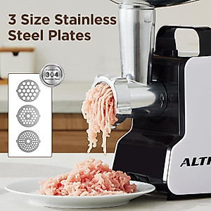 ALTRA LIFE Meat Grinder Electric, Sausage Maker, Meat Mincer with Hanlde, 2 Stainless Steel Blades & 3 Stainless Steel Grinding Plates, Sausage Stuffer & Kubbe Kit for Home Kitchen Use
