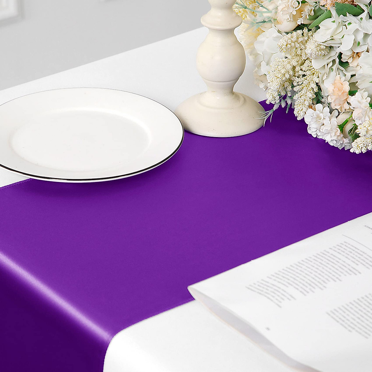 BEDDEB 12-Pack Purple Satin Table Runner 12 x 108 Inch Long Table Runner for Wedding, Purple Birthday Party Decorations, Premium Table Runners for Banquets, Graduations, Engagements