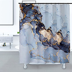 Domoku Blue Gold Marble Shower Curtain,Sky Blue Golden Cracked Lines Abstract Modern Shower Curtain for Bathroom Decor,Waterproof Texture Washable Fabric Shower Curtain,72 X 72