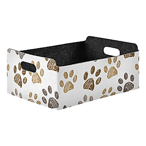 susiyo Brown Colored Paw Print Storage Bin with Handles Decorative Storage Box Foldable Basket for Organizing Closet Shelf Nursery Toy Office 13.7x5.1x10.2in
