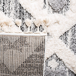 SAFAVIEH Moroccan Tassel Shag Collection Accent Rug - 3' x 5', Grey & Ivory, Boho Design, Non-Shedding & Easy Care, 2-inch Thick Ideal for High Traffic Areas in Foyer, Living Room, Bedroom (MTS664G)