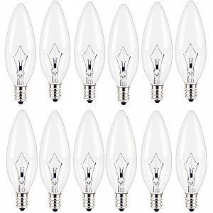 12-Pack E12 Candle Light Bulbs,40 Watt Clear Candelabra Base (E12) 110V_120V,Flame Shaped Incandescent Chandelier Light Bulbs,Dimmable, Warm White