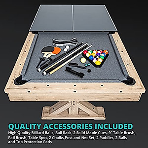 Freetime Fun Rockford 7-FT 3 in 1 Multi Game Featuring Pool Dining Table and Table Tennis Tables, Storage Benches and Upgraded Accessories Kit Included