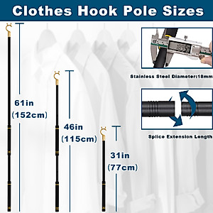 Greeily High Reach Garment Hook, 31" to 61" Clothing Hook Pole for Hanging Clothes Closet Bird Feeder Flowerpot Plants and Christmas Light Adjustment Extra Long with Sponge Handle (Yellow Head)