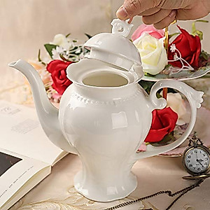 Fine Porcelain White English Teapot, Coffee Pot, Victoria Style, Light Weight, 34 Oz