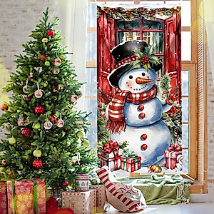 Christmas Door Cover Snowman Decoration Xmas Large Photography Background Banner Porch Sign for Winter Indoor Outside Front Door Banner Farmhouse Party Supplies 6 x 3 Feet