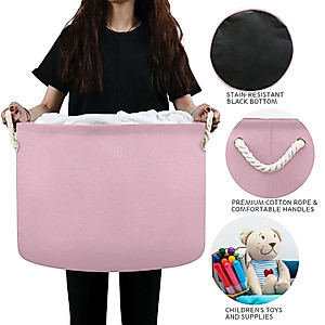 Kigai Pink Solid Color Cotton Rope Basket Large Round Baby Laundry Basket Toy Blanket Books Storage Bin