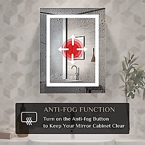 LIGMIRR 26×20 Inch Bathroom Medicine Cabinet with Lights, LED Medicine Cabinet with Mirror, Recessed or Surface Lighted Medicine Cabinet with Defogger, Right Door