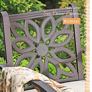 Sophia & William 7 Pieces Cast Aluminium Patio Dining Furniture Set for 6, Powder-Coating Outdoor Dining Chairs and Rectangular Table with 2.3" Umbrella Hole for Porch Backyard Deck, Bronze
