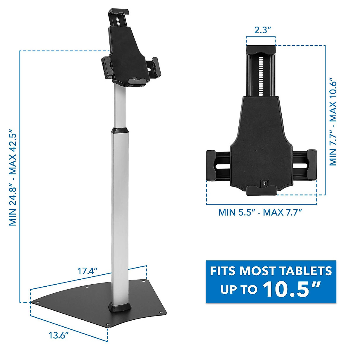 Mount-It! Anti-Theft Universal Tablet Floor Stand Kiosk – Height Adjustable Tablet Kiosk Floor Stand - Locking Tablet Mount Stand for iPad, Galaxy, Surface Go & Other 7.9"- 10.9" Tablets