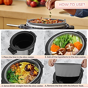 unumac Silicone Slow Cooker Liners Fit 6 QT Crock Pot liners Large Size, Reusable Leakproof Crockpot Liner Compatible with Hamilton Beach Oval Slow Cookers, BPA Free Food-Grade, Dishwasher Safe(Grey)