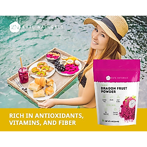 Kate Naturals Dragon Fruit Powder for Baking & Drink (4oz). Vegan, Gluten Free Dried Dragon Fruit Pink Pitaya Powder for Dragon Fruit Syrup. Dragonfruit Pitaya Powder for Smoothie & Food Coloring