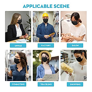 Black Disposable Face Masks 4 Layers Protection 50Pcs, Breathable Dust Mask Mouth Covers for Adult