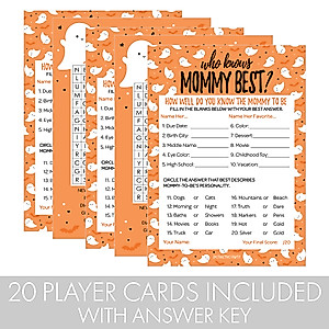 Orange Little Boo is Almost Due Halloween Baby Shower Party Games - Who Knows Mommy Best and Word Search (2 Activity Game Bundle) - Set of 20 Player Cards