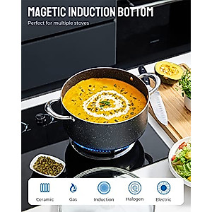 BEZIA Cooking Pot with Lid, 6 Quart Nonstick Stock Pot/Stockpot with Lid, Non Stick 6 QT Large Capacity Induction Pot for Soup, Broth, Chili, Stew - All Stove Compatible