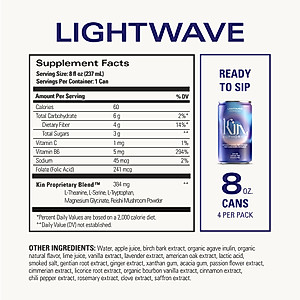 Lightwave by Kin Euphorics, Non Alcoholic Spirits, Prebiotic, Nootropic, Botanic, Adaptogen Drink, Lavender-Vanilla, Ginger, and Birch, Calm the Mind and Mellow the Mood, 8 Fl Oz (4pk)