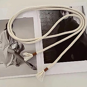 NONGFUGE Simple White Natural Cotton long Waist Rope Tie String Belt Medieval For Women Beach Dress Pants with Tassels Braided Woven