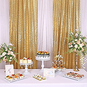 KNGKILQN Gold Sequin Backdrop Curtain - 2 Panels 2.2x8FT Gold Glitter Backdrop Party Photo Sequin Curtains Wedding Brithday Christmas Sparkle Photography Background