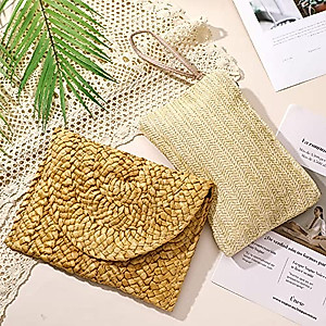 Saintrygo 2 Pcs Straw Clutch Purse Summer Beach Bags Women's Woven Clutch Handbags Boho Wallet Clutch Zipper Straw Wristlet Purse Bohemian Envelope Clutch Bag