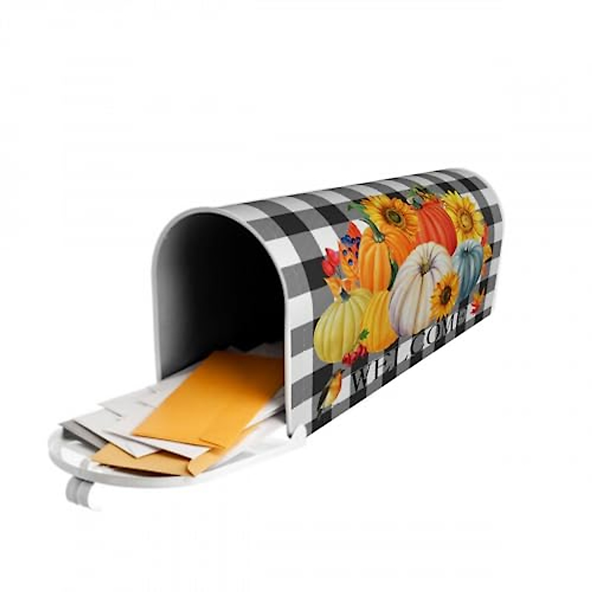 Fall Magnetic Mailbox Covers Standard Size 18 X 21 Welcome Pumpkin Sunflower Plaid Mailbox Cover Autumn Thanksgiving Decorations Mailbox Wrap Post Letter Box Covers Decor for Outdoor Home Garden