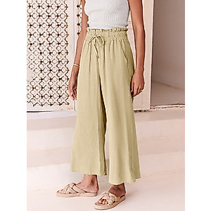 ANRABESS Women Linen Pants Casual Loose High Waist Boho Wide Leg Cropped Palazzo Beach Pants Summer Outfits 2025 Trendy X-Large Apricot