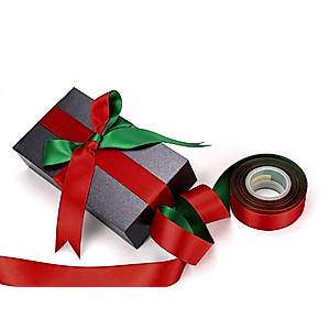 ATRBB 20 Yards 1 Inch Double-face Two-Color Christmas Ribbon, Red and Green Ribbon for Gift Wrapping