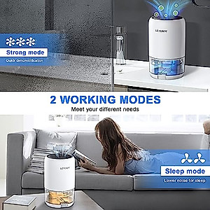 Dehumidifiers for Home Up to 280 sq.ft with Auto-off, Two Working Mode, 7 Colorful LED Light, LETCREN 35oz Quiet and Portable Dehumidifiers for Bathroom, Bedroom, Basement, Kitchen, RV, Closet