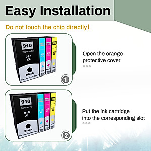 Upgraded 910XL Ink Cartridges Combo Pack High Yield, Compatible with HP OfficeJet 8010 8020 8030 Series Printers, Replace 910 910XL 916 916XL, Black Cyan Magenta Yellow