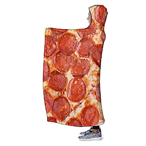 Realistic Pizza Wearable Blanket Fleece Hooded Robe Cloak Throw Quilt Poncho Novelty Realistic Pizza Food Blanket Soft Pepperoni Pizza Blanket Size 50 x 40 Inch