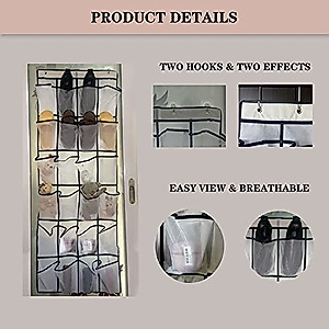 JOYUETLAN Over the Door Shoes Organizers, 24 Large Mesh Pockets& 2 Kinds of Hooks, Versatile Usage Shoe Hanger for Home Dormitory Closet Door (White)