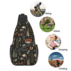 SUPLUCHOM Sling Bag Vintage Mushroom Leaf Forest Hiking Daypack Crossbody Shoulder Backpack Travel Chest Pack for Men Women Over 12 Years Old
