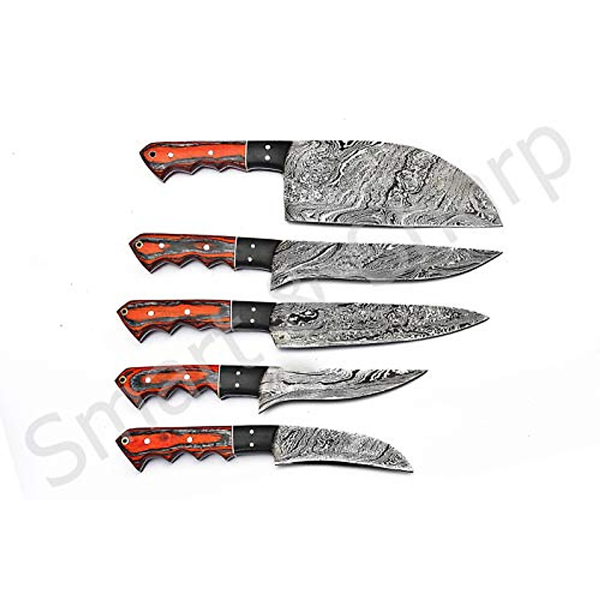 Custom Handmade Damascus Chef Knives Set/Kitchen Knives 5 Pieces Set SS-17211 (Orange and Black Color Wood)