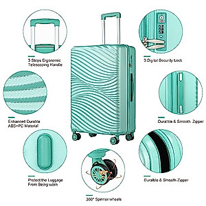 PINPON Luggage Sets 3 Piece, Expandable Hard Luggage Sets with TSA Lock, Carry On Luggage with Double Spinner Wheels for Women Men, Travel Suitcase Lightweight (20/24 / 28, Green)
