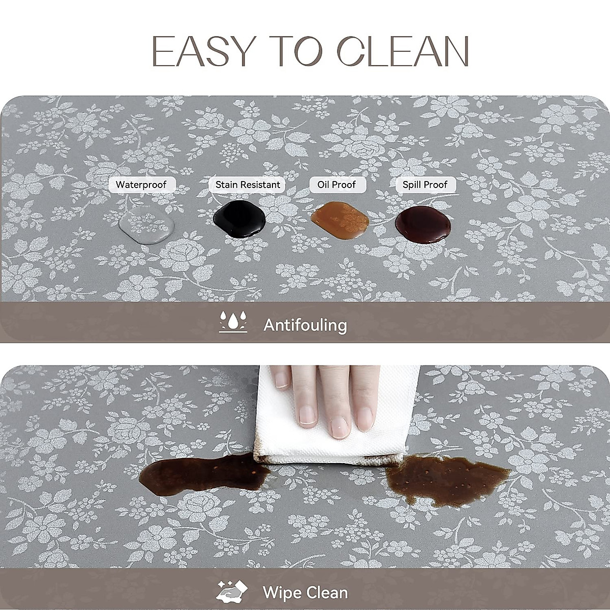 Romanstile Rectangle Vinyl Tablecloth,100% Waterproof Heavy Duty Oil Spill Proof Stain Resistant Plastic PU Table Cover with Flannel Backing for Kitchen, Dining (Rose Grey, 52 x 70)