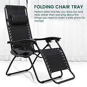 Gravity Chair Tray, Recliner Side Cup Holder for Water Cups Snacks Storage, Removable Chair Cup Holder, Fold Lounge Chairs, Portable Lawn Chair Side Table for Beach Fishing Trip Picnic