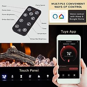 Modern Ember Aerus 60 Inch Smart Linear Electric Fireplace - Recessed in-Wall and Wall-Mount, Multiple Flame Colors, Compatible with Alexa and Google Assistant