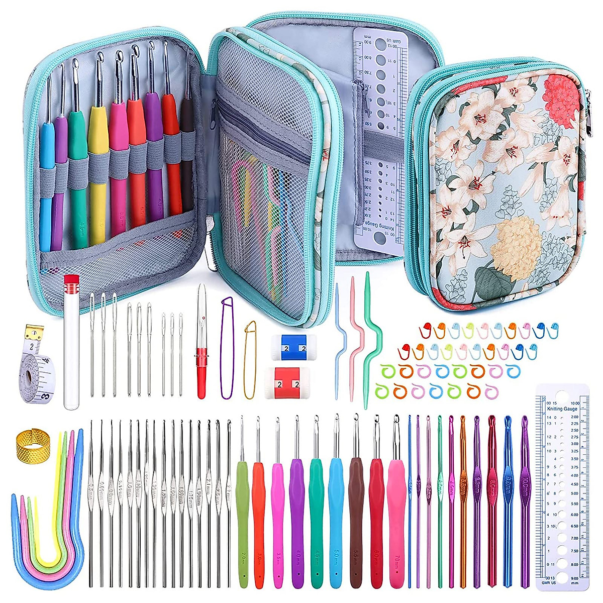 Mayboos 96 Pack Crochet Hooks Set, Ergonomic Knitting Needle Weave Yarn Kits with Storage Case and Crochet Needle Accessories, Crochet Needles Kit for Beginners and Experienced Crochet Hook Lovers