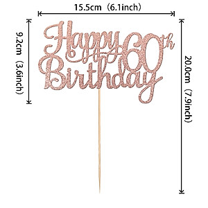 1 PCS Happy 60th Birthday Cake Topper Glitter Cheers to 60 Years Birthday Cake Pick 60 Fabulous Cake Decoration for Happy 60th Birthday Anniversary Party Decorations Supplies Rose Gold