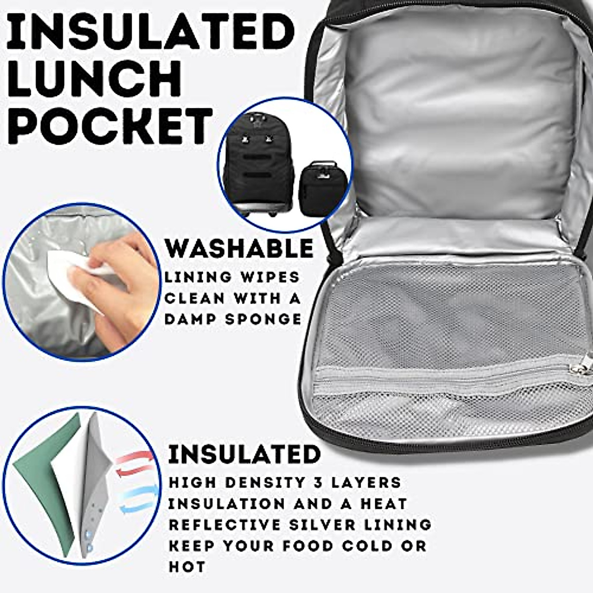 J World New York Unisex Kid's Duo Rolling Backpack with Lunch Box Set, Black, One Size