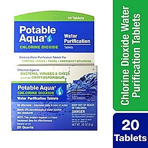 Potable Aqua Chlorine Dioxide Water Purification Tablets - 20 Count