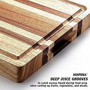 KONOLL Large Acacia Oak Wood Cutting Board for Kitchen Multipurpose Chopping Board with Juice Groove & Built-in well for Meat, Cracker, Vegetables and Cheese, 15 x 12 x 1.5 Inch