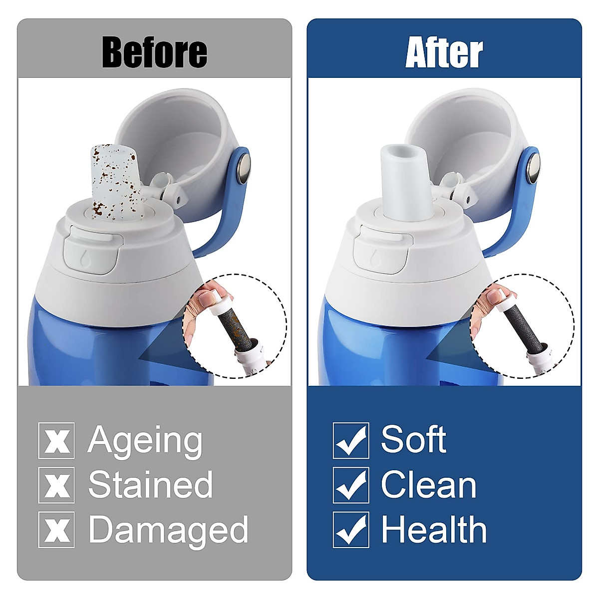 2pcs Bite Valve Replacement Compatible with Brita Water Bottle & Brita Filter Water Bottle Replacement, Plus 4pcs Water Bottle Filter for Brita, Silicone Water Bottle Mouthpiece Replacement