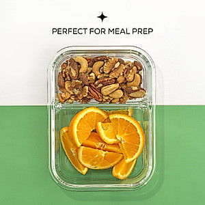 JoyJolt Divided Food Storage Containers with Lids Airtight. 5 Pack Glass Meal Prep Containers 2 Compartment Set Glass Bento Box. Reusable Food Containers, Portion Control Containers for Weight Loss