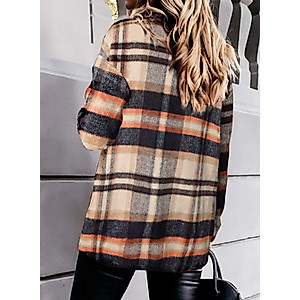 Dokotoo Classic Plaid Button Up Shirts for Women Roll Up Long Sleeve Flannel Tops Turn Down Collar Soft Checked Loose Boyfriends Baggy T-Shirt Outerwear for Ladies Office Jacket Orange M