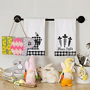 ARKENY Easter Kitchen Towels for Easter Decor Black Buffalo Plaid Check Bunny Dish Towels 18x26 Inch Bar Drying Cloth Carrot Hand Towel for Kitchen Bathroom Party Easter Decorations Set of 2