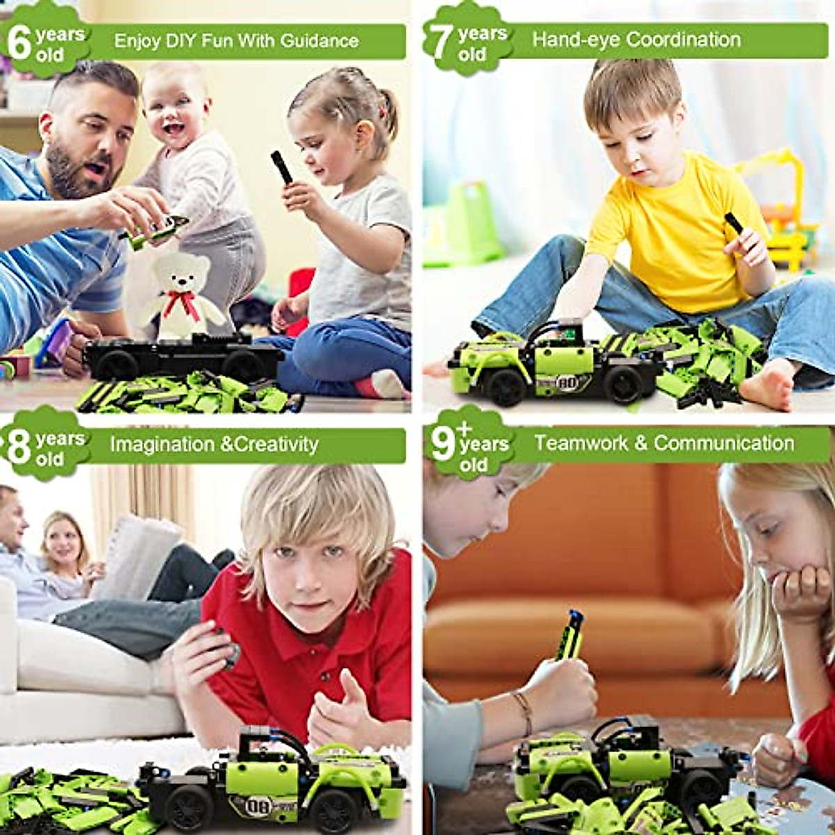 GAMZOO STEM Building Toys for Kids with 2-in-1 Remote Control Racer Snap Together Engineering Kits Early Learning Racecar Building Blocks and Off-Road Best Gift for 6 7 8 and 9＋Year Old Boys and Girls